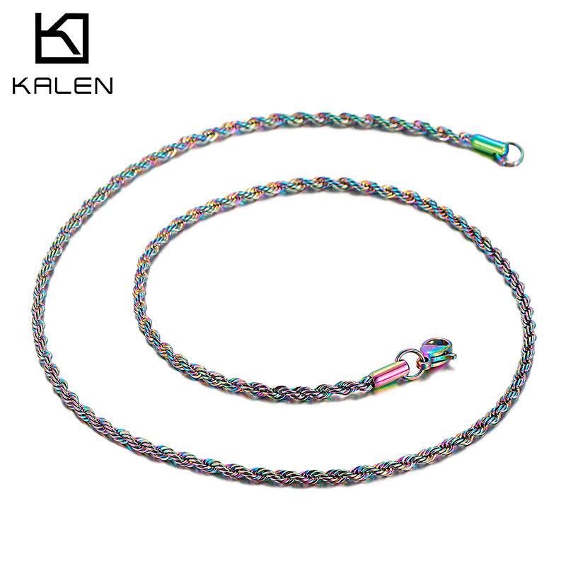 Kalen Wholesale 2/3mm Coloful Rainbow Plating Rope Rolo Round Box Chai ...