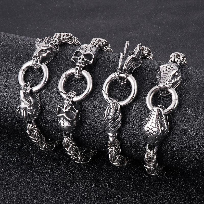 Kalen 7mm Round Byzantine Lion Dragon Snake Animal Skull Charm Bracelet ...