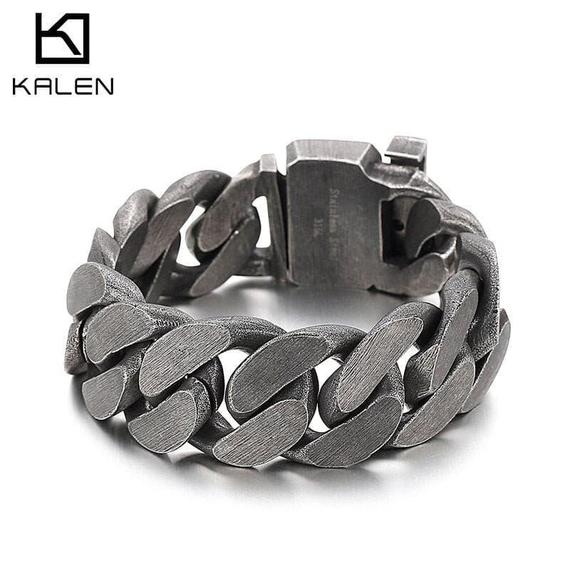 KALEN Vintage Matte Stainless Steel Bracelet, Wide Chunky Men’s Hand ...